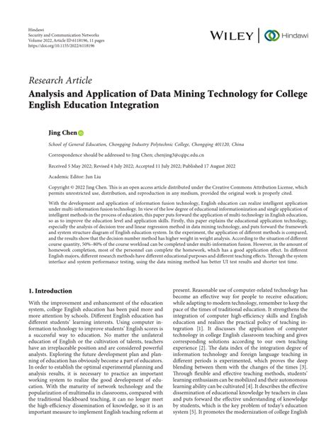 Pdf Analysis And Application Of Data Mining Technology For College English Education Integration