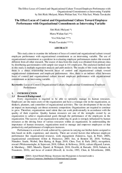 Pdf The Effect Locus Of Control And Organizational Culture Toward Employee Performance With