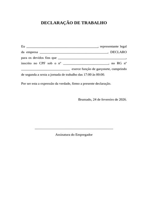 Declaração De Trabalho Pdf