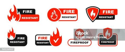 내화성 아이콘 세트입니다 내화 아이콘입니다 방패가 있는 화재 방지 아이콘입니다 내화성 재료 표시 벡터 그림입니다 반란에 대한