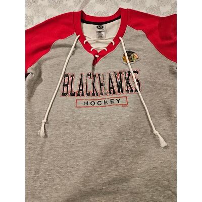 Nhl Blackhawks Hockey Lace Up Raglan Sweatshirt Pullover Top Gray Red L
