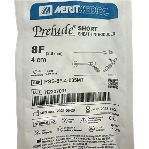 New Merit Medical Ref Pss 8f 4 035mt Prelude Short Sheath Introducer