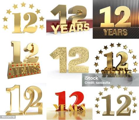 숫자 12 년 축 하 디자인의 설정 황금 기념일 생일 파티에 대 한 숫자 서식 파일 요소입니다 3d 그림입니다 12에 대한 스톡 사진 및 기타 이미지 Istock