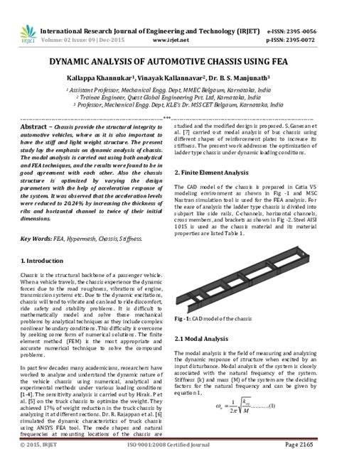 pdf dynamic analysis of automotive chassis using fea