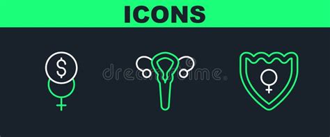 Set Line Gender Shield Female Feminism Finance And Reproductive