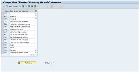 OP SAP Tcode Standard Value Key