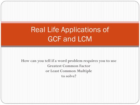 GCF And LCM Real Life Applications Problem Solving Guide
