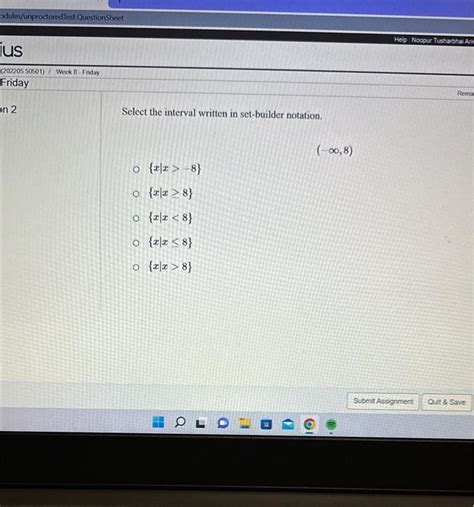 Solved Select The Interval Written In Set Builder Notation
