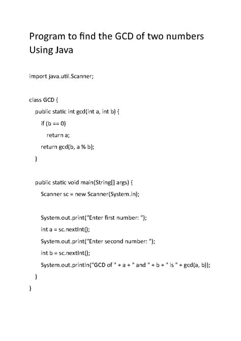 Gcd Of Two Numbers Using Java Program To Find The Gcd Of Two Numbers