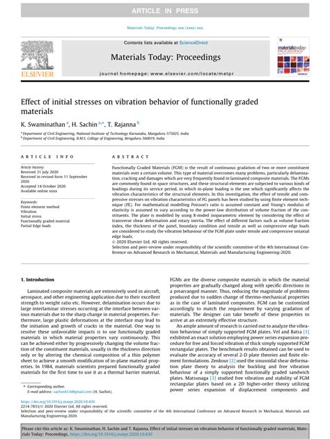 Pdf Effect Of Initial Stresses On Vibration Behavior Of Functionally Graded Materials