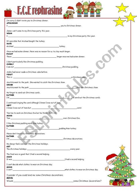 Fce Christmas Rephrasing Esl Worksheet By Mandysantos