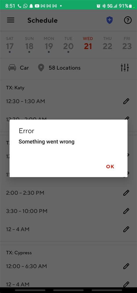 Something went wrong trying to schedule my shift. I have an Android ...