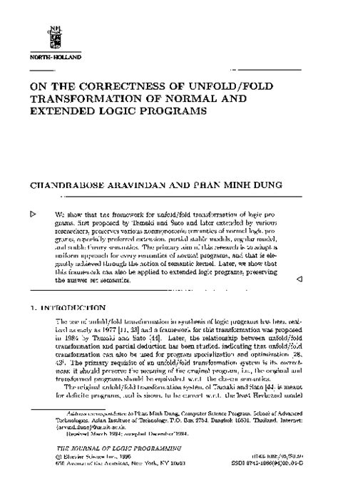 Pdf On The Correctness Of Unfold Fold Transformation Of Normal And Extended Logic Programs