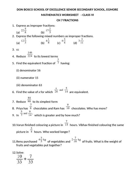 Ch 7 Fractions Std 6th Pdf