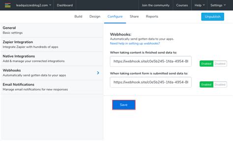 webhooks integration leadquizzes knowledge base