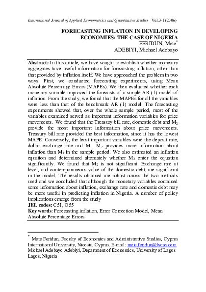 Pdf Forecasting Inflation In Developing Economies The Case Of