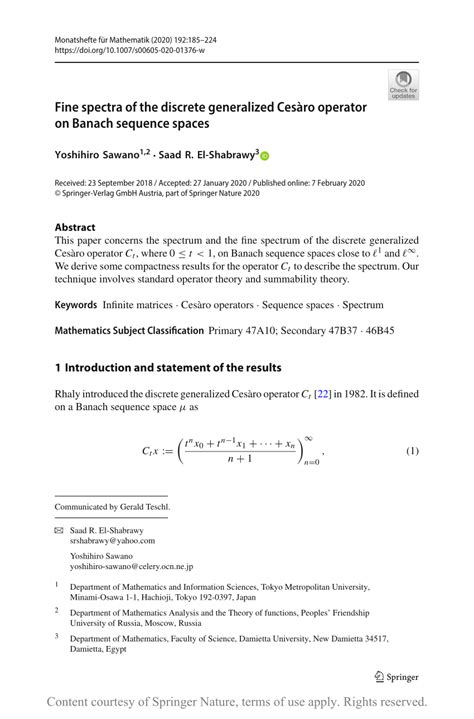 Fine Spectra Of The Discrete Generalized Cesàro Operator On Banach Sequence Spaces Request Pdf