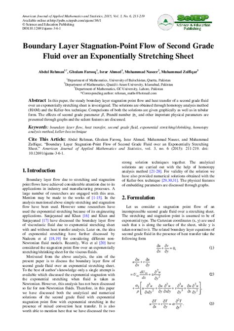 Pdf Boundary Layer Stagnation Point Flow Of Second Grade Fluid Over An Exponentially