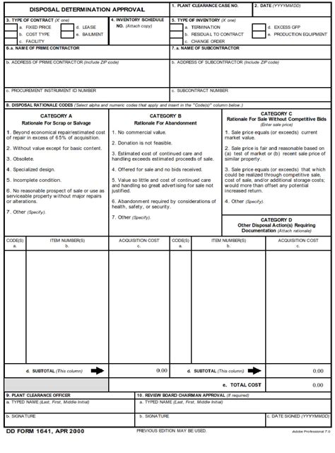 Dd Form 1641 Disposal Determination Approval Dd Forms
