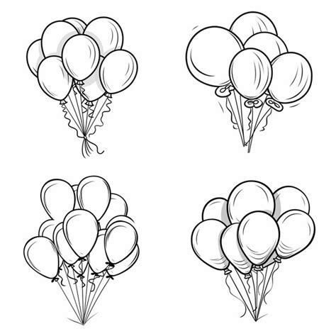 손으로 그린 카와이 풍선 어린이 생일 파티 어린이를 위한 색칠 책 페이지 프리미엄 사진
