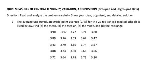 Solved Quiz Measures Of Central Tendency Variation And Position