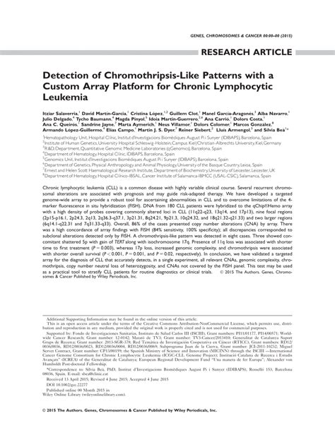 Pdf Detection Of Chromothripsis Like Patterns With A Custom Array Platform For Chronic