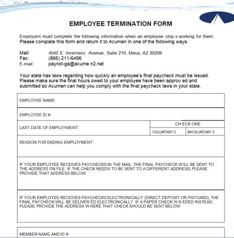12 Simple Employee Termination Form Word Templates