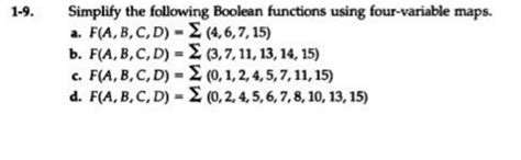 Simplify The Following Boolean Functions Using