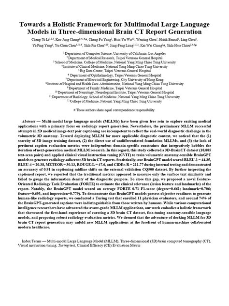 Towards A Holistic Framework For Multimodal Large Language Models In Three Dimensional Brain Ct