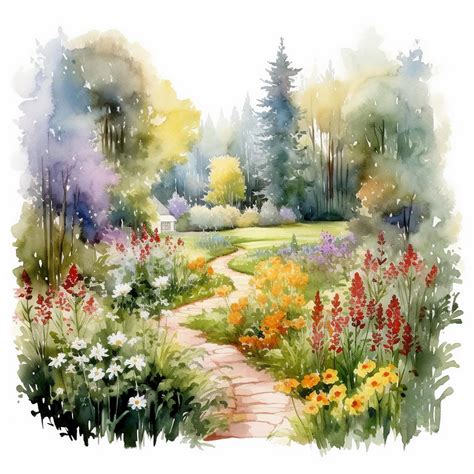 Premium Photo Watercolor Painting Of A Flower Garden