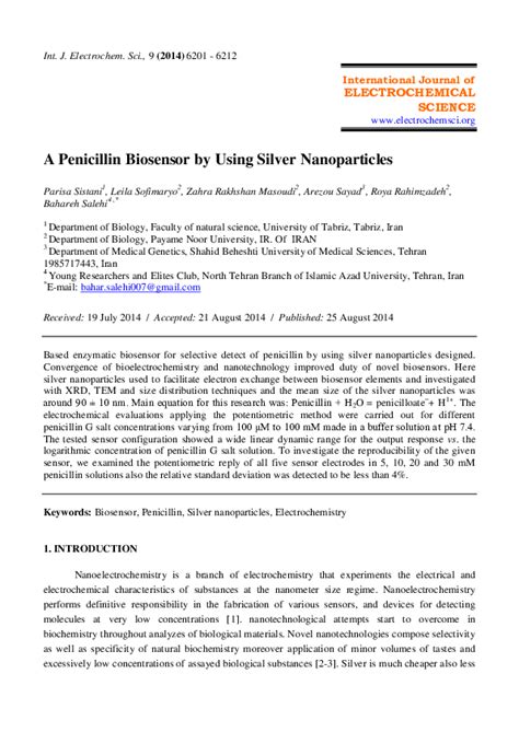 Pdf A Penicillin Biosensor By Using Silver Nanoparticles