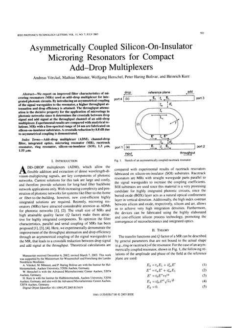 Pdf Asymmetrically Coupled Silicon On Insulator Microring Resonators