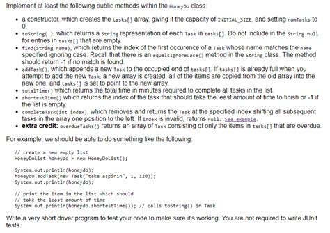 Implement At Least The Following Public Methods