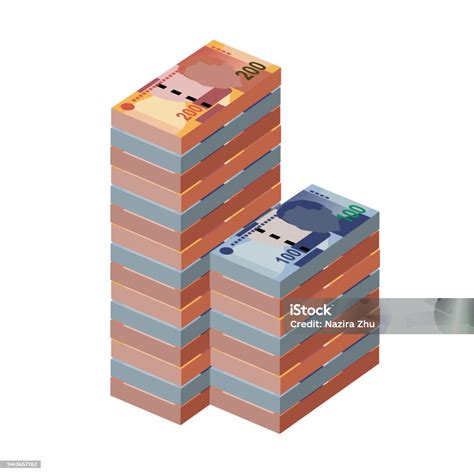 남아프리카 공화국 랜드 벡터 일러스트 레이 션입니다 아프리카 머니 세트 번들 지폐 지폐 50 100 200 Db 플랫 스타일 흰색 배경에 격리 심플한 미니멀 디자인 0명에