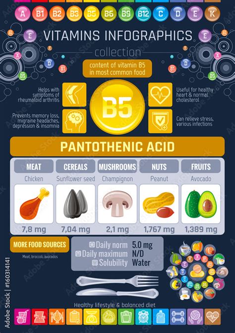 Pantothenic Acid Vitamin B Rich Food Icons Healthy Eating Flat Icon Set Text Letter Logo