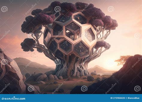 Hexagon Tree House Fantasy World Stock Illustration Illustration Of Natural Garden 275984420