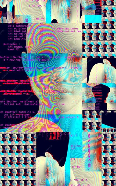 글리치 효과가 있는 남자의 3d 초상화 사이버펑크 스타일 인공 지능의 개념적 이미지 가상 현실 딥 러닝 및 얼굴 인식 시스템 프리미엄 사진