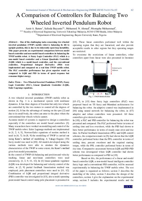 pdf a comparison of controllers for balancing two wheeled inverted