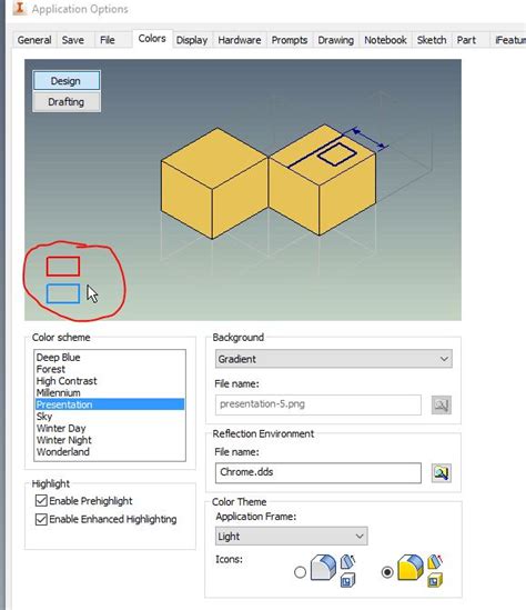 custom colour schemes inventor application options autodesk community