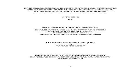 Doc Epidemiological Investigation On Parasitic Diseases Of Buffaloes Bubalus Bubalis In