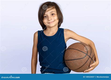 Little Boy With Basket Ball Stock Image Image Of Expression Adorable
