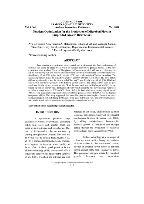 Pdf Nutrient Optimization For The Production Of Microbial Flocs In