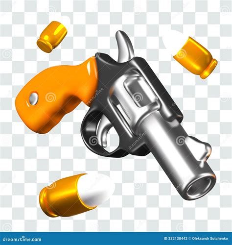 3d Drum Revolver Bullets In Different Positions Concept Of Shooting