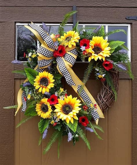 Sunflower Wreath Summer Wreath Front Door Wreath Etsy Spring Wreath