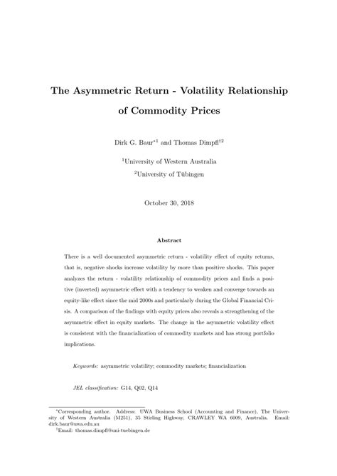Pdf The Asymmetric Return Volatility Relationship Of Commodity