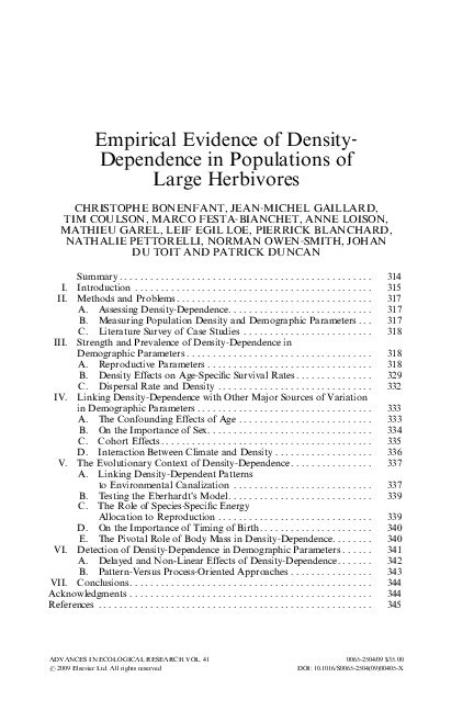 Pdf Chapter 5 Empirical Evidence Of Density Dependence In Populations Of Large Herbivores