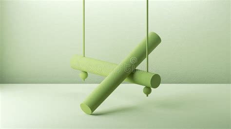 3d Render Green Background With Abstract Minimal Geometric Composition With Cylinders Stock