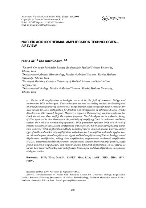 Pdf Nucleic Acid Isothermal Amplification Technologies— A Review