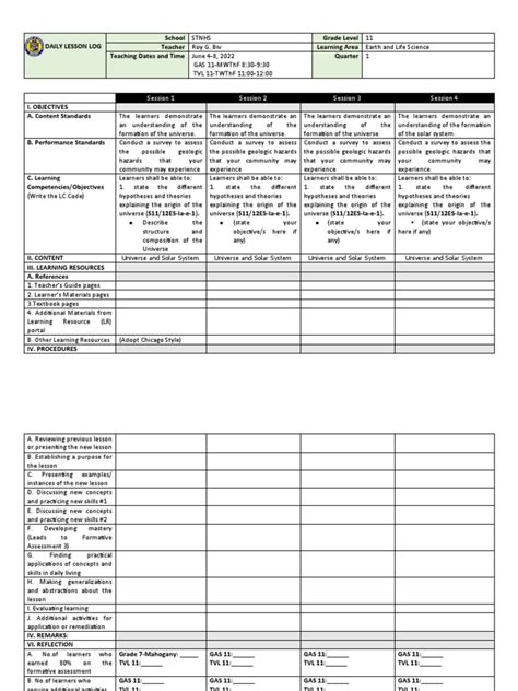 Daily Lesson Log Template | PDF | Learning | Cognition