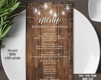 Rustic Menu Etsy